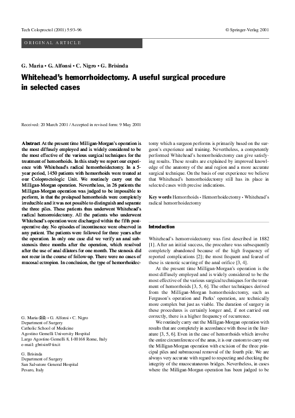 (PDF) Whitehead's hemorrhoidectomy. A useful surgical procedure in ...