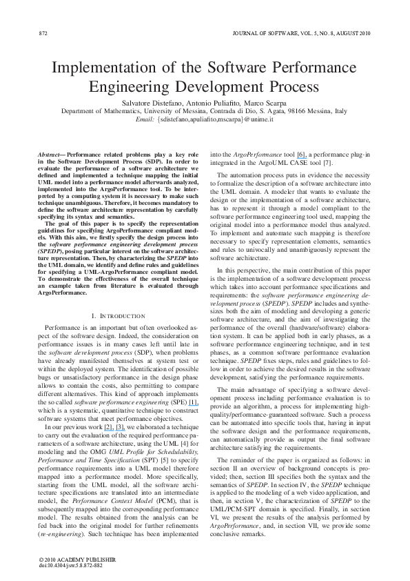 (PDF) Implementation of the Software Performance Engineering Development Process