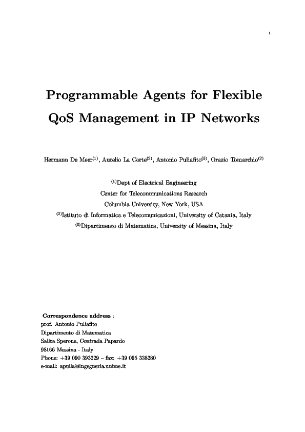 (PDF) Programmable agents for flexible QoS management in IP networks