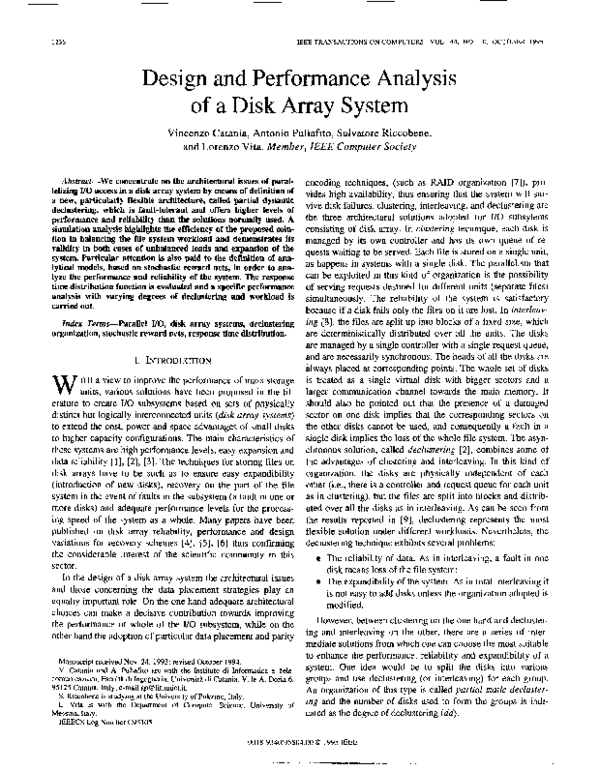 (PDF) Design and performance analysis of a disk array system | Antonio Puliafito - Academia.edu
