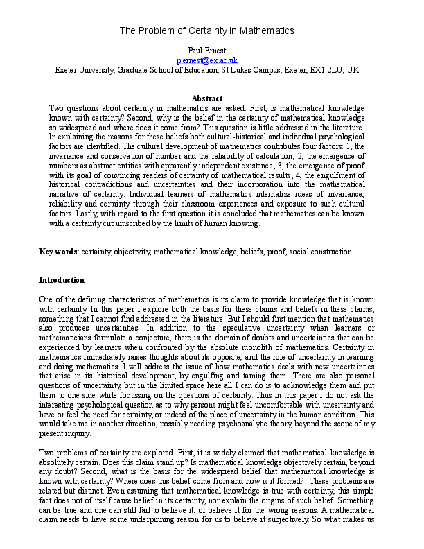 (DOC) The Problem of Certainty in Mathematics