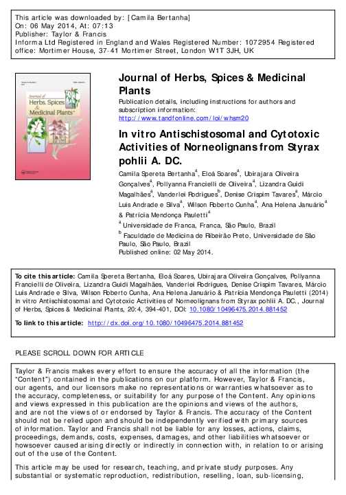 (PDF) In vitro Antischistosomal and Cytotoxic Activities of ...