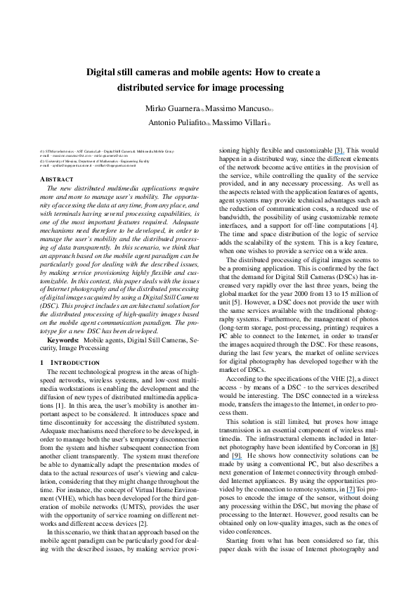 (PDF) Digital still cameras and mobile agents: How to create a distributed service for image ...