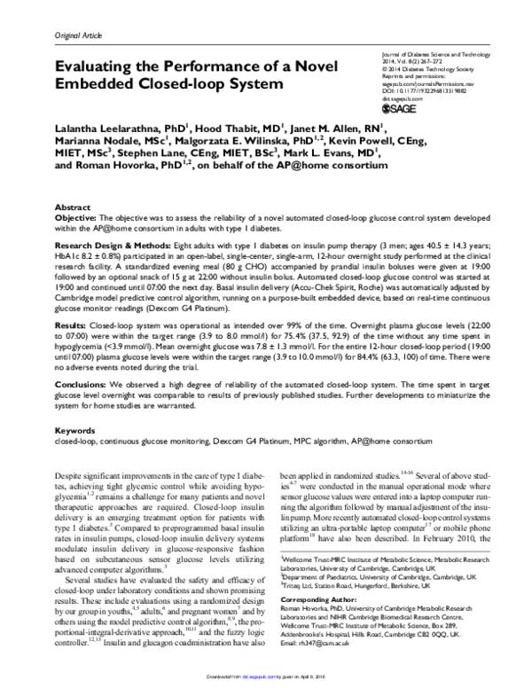 Pdf Evaluating The Performance Of A Novel Embedded Closed Loop System