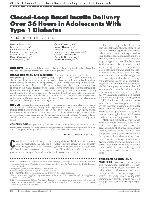 (PDF) Closed-Loop Basal Insulin Delivery Over 36 Hours in Adolescents ...
