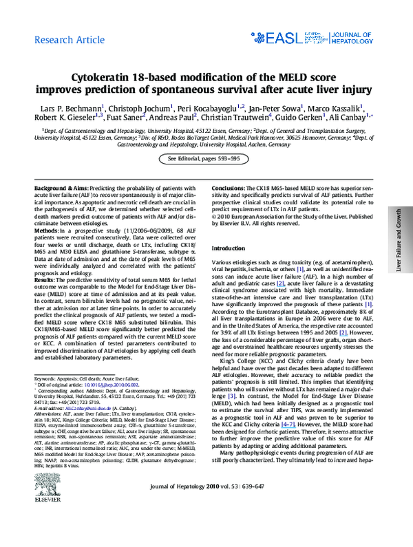 (PDF) Cytokeratin 18-based modification of the MELD score improves ...