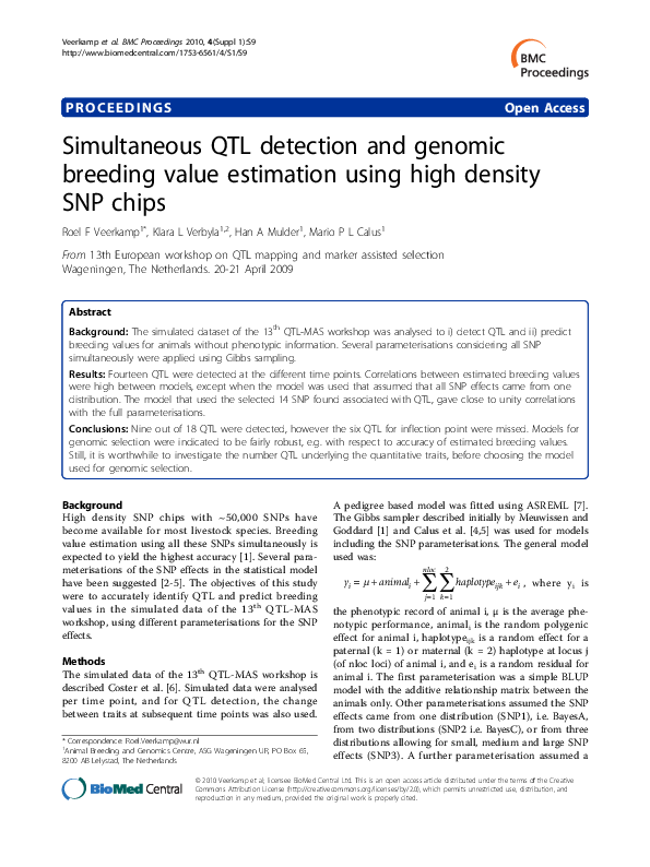 (PDF) Simultaneous QTL detection and genomic breeding value estimation using high density SNP chips