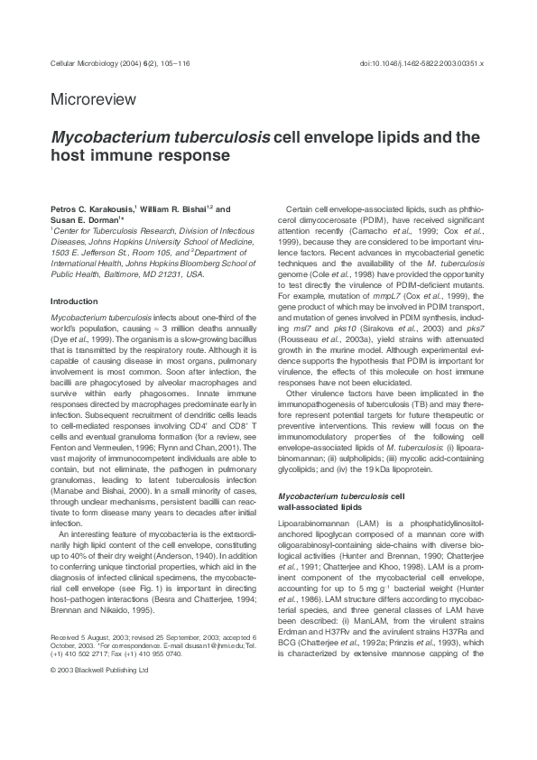 (PDF) Mycobacterium tuberculosis cell envelope lipids and the host immune response