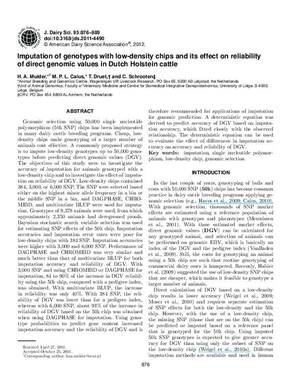 Pdf Imputation Of Genotypes With Low Density Chips And Its Effect On