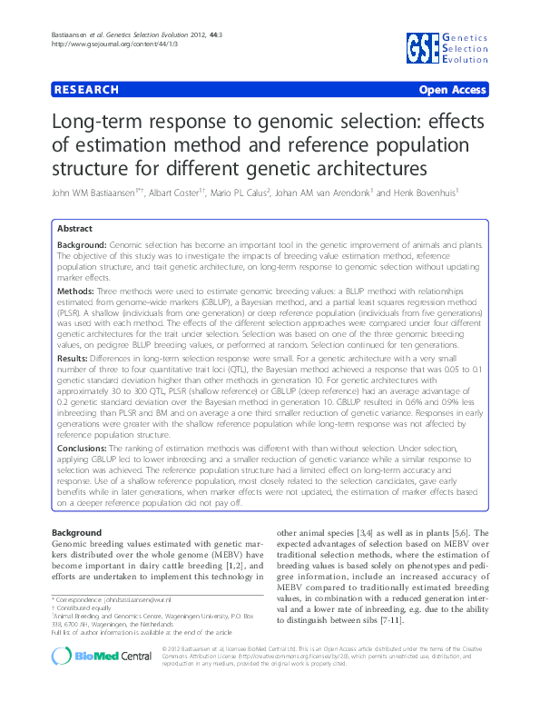 (PDF) Long-term response to genomic selection: effects of estimation method and reference ...