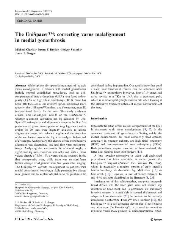 (PDF) UniSpacer™ for Varus Malalignment in Knee