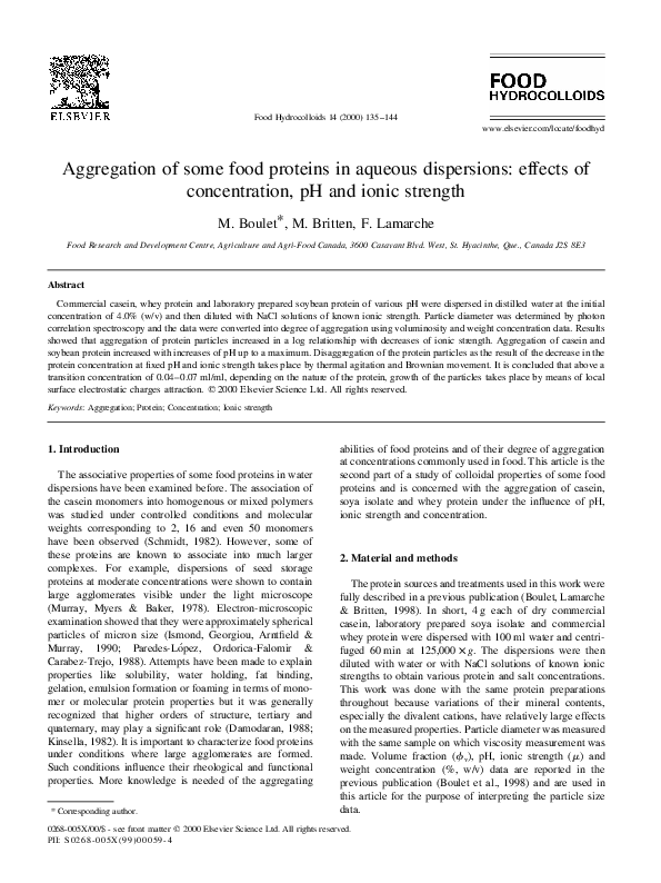 (PDF) Aggregation of some food proteins in aqueous dispersions: effects ...
