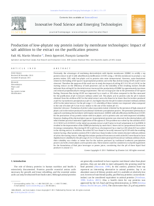 (PDF) Production of low-phytate soy protein isolate by membrane ...