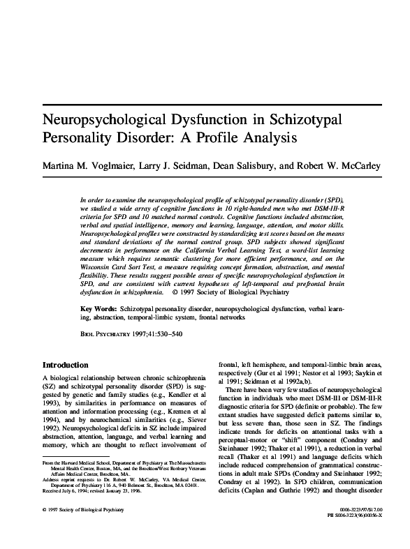 (PDF) Neuropsychological dysfunction in schizotypal personality ...