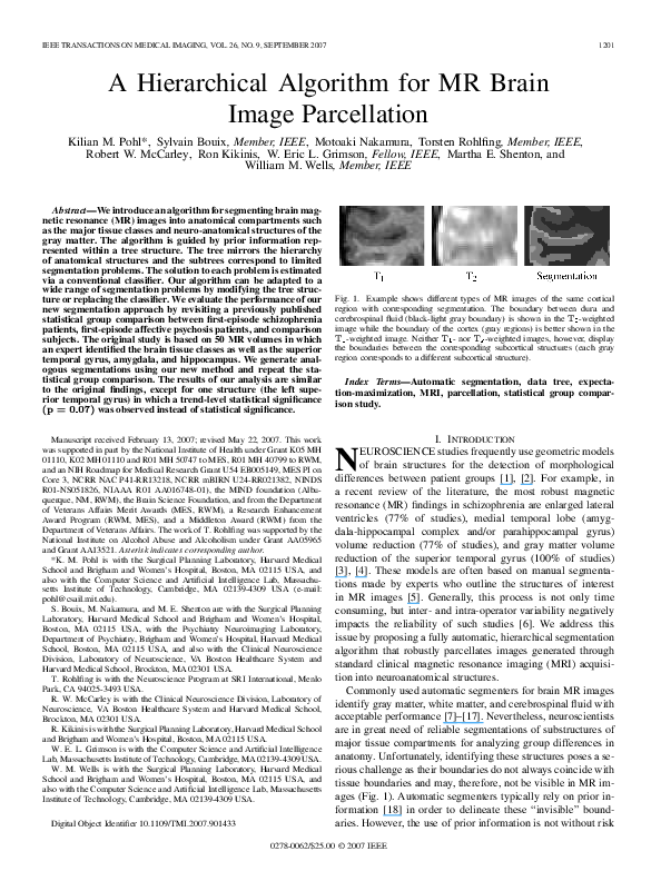 (PDF) A Hierarchical Algorithm for MR Brain Image Parcellation