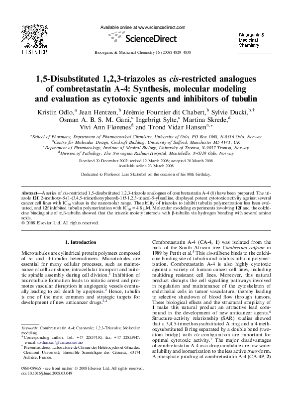 (PDF) 1,5-Disubstituted 1,2,3-triazoles as cis-restricted analogues of combretastatin A-4 ...