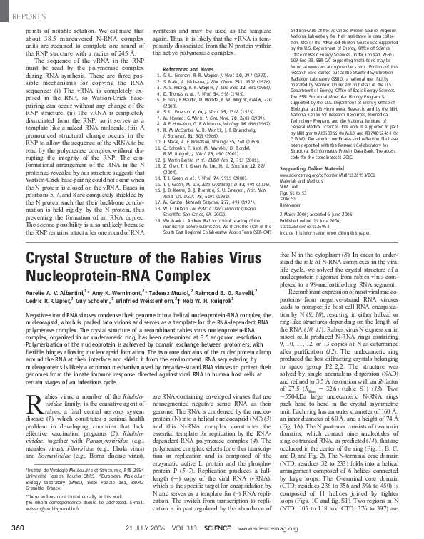 (PDF) Crystal Structure of the Rabies Virus Nucleoprotein-RNA Complex