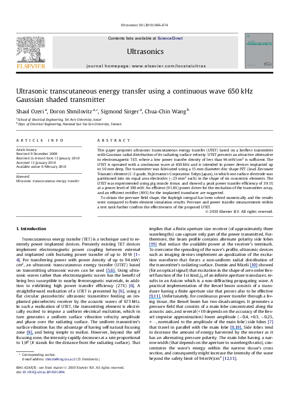 (PDF) Ultrasonic transcutaneous energy transfer using a continuous wave ...