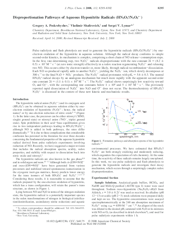 (PDF) Disproportionation Pathways of Aqueous Hyponitrite Radicals (HN 2 ...