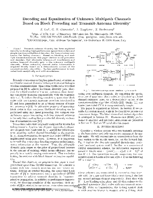 (PDF) Decoding and equalization of unknown multipath channels based on block precoding and ...