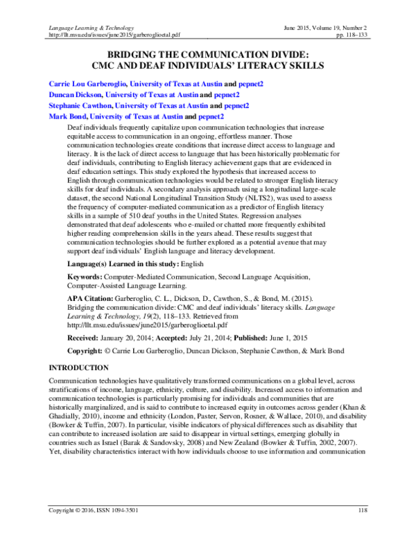 (PDF) Bridging the Communication Divide: CMC and Deaf Individuals ...