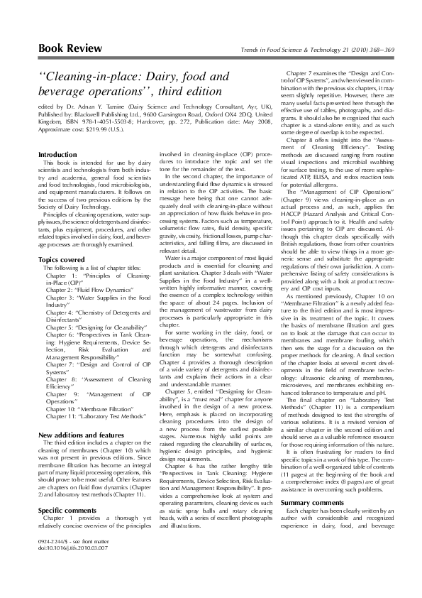 (PDF) “Cleaning-in-place: Dairy, food and beverage operations”, third ...