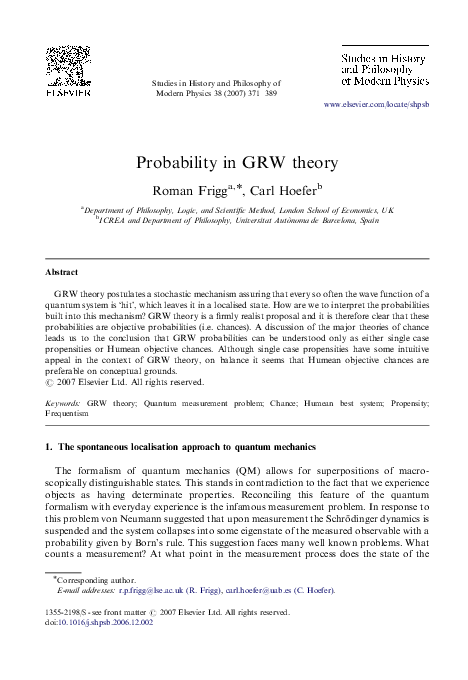 (PDF) Probability in GRW theory