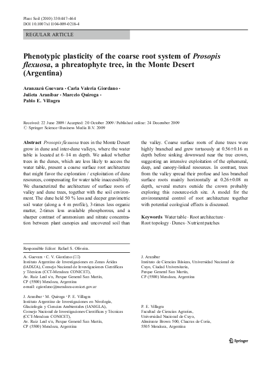 (PDF) Phenotypic plasticity of the coarse root system of Prosopis ... (PDF) Phenotypic plasticity of the coarse root system of Prosopis ...