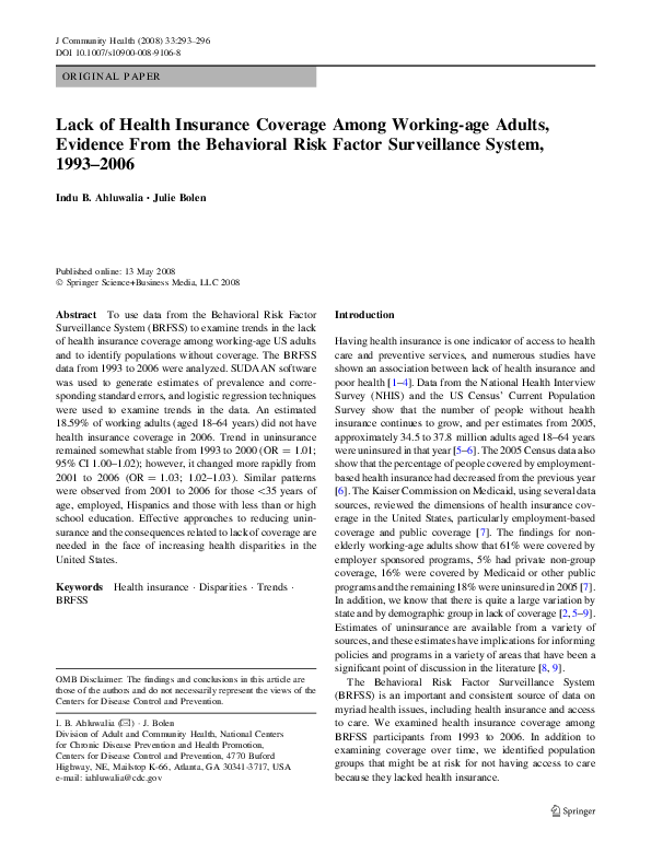 (PDF) Lack of Health Insurance Coverage Among Working-age Adults ...