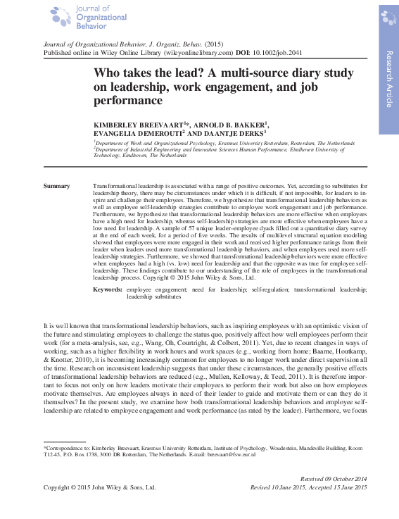 (PDF) Who takes the lead? A multi-source diary study on leadership ...
