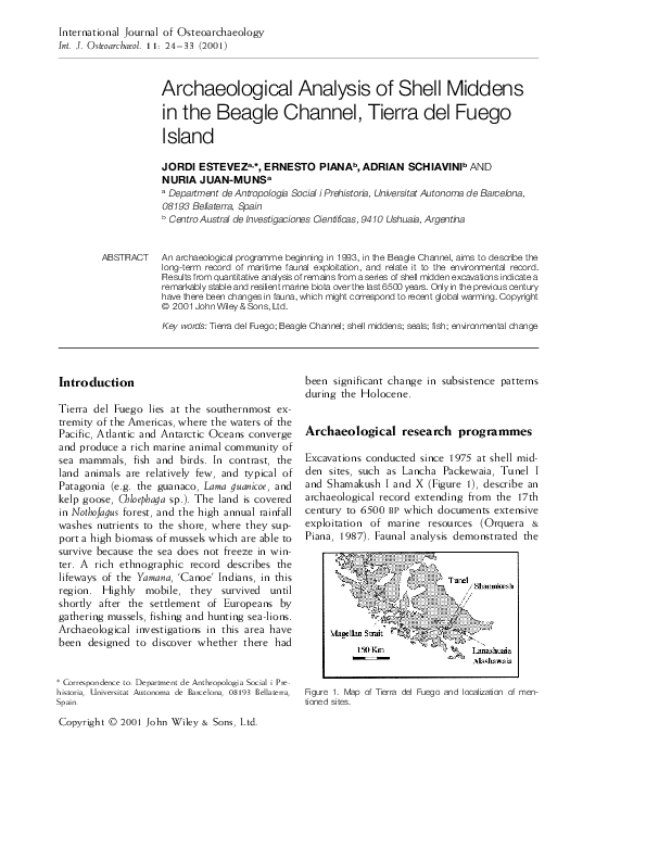 (PDF) Archaeological analysis of shell middens in the Beagle Channel ...