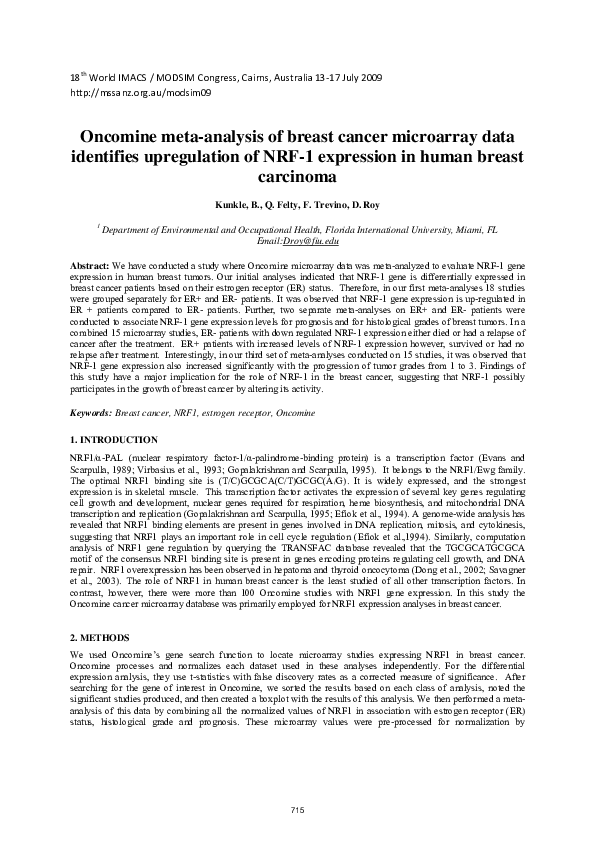 (PDF) Oncomine meta-analysis of breast cancer microarray data identifies upregulation of NRF-1 ...