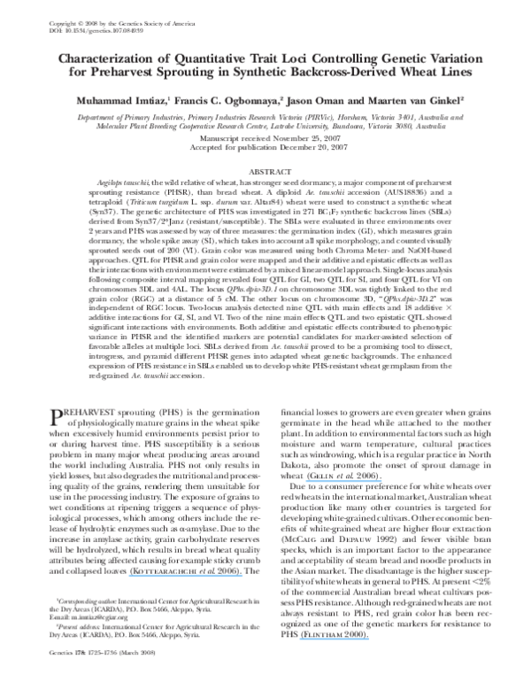 Pdf Characterization Of Quantitative Trait Loci Controlling Genetic