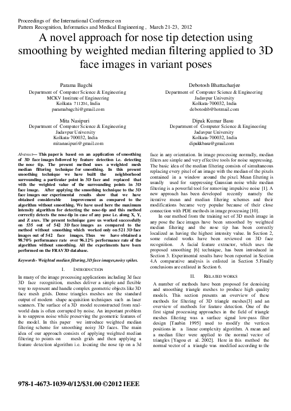 (PDF) A novel approach for nose tip detection using smoothing by weighted median filtering ...