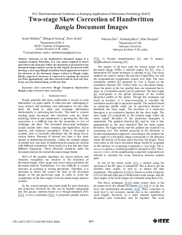 Pdf Two Stage Skew Correction Of Handwritten Bangla Document Images