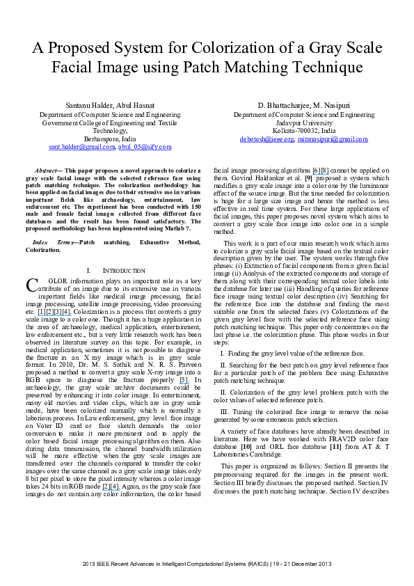 Pdf A Proposed System For Colorization Of A Gray Scale Facial Image