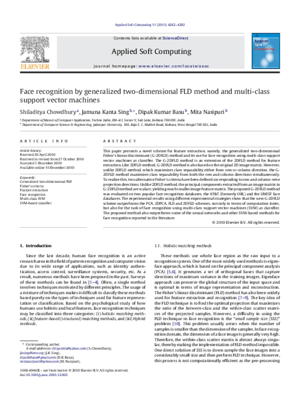 Pdf Face Recognition By Generalized Two Dimensional Fld Method And Multi Class Support Vector