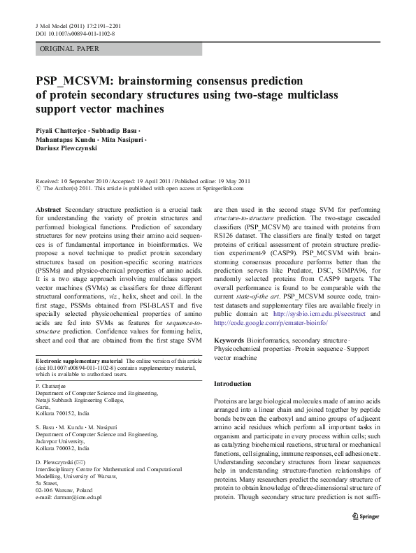 (PDF) PSP_MCSVM: brainstorming consensus prediction of protein secondary structures using two ...