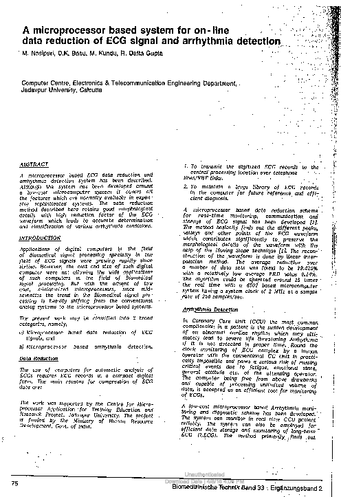 (PDF) A microprocessor based system for on-line data reduction of ECG ...