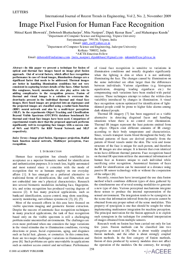 (PDF) Image pixel fusion for human face recognition