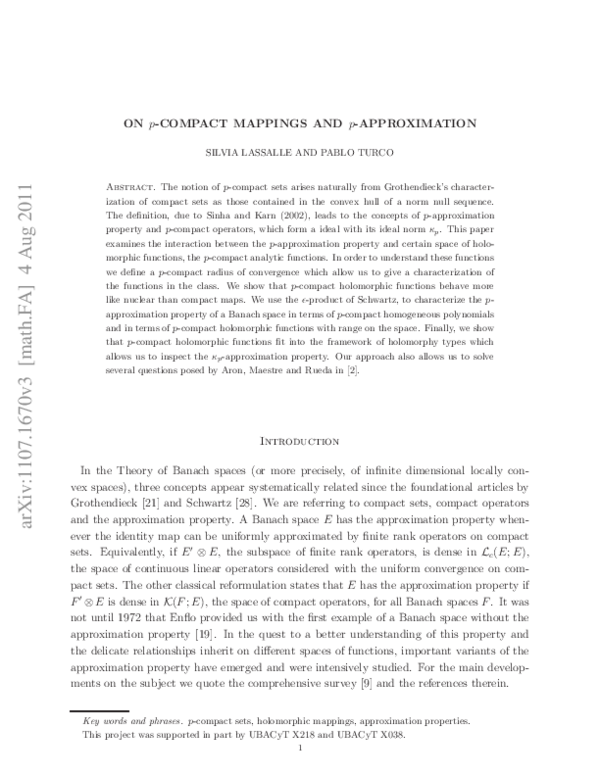 (PDF) On p-Compact mappings and p-approximation