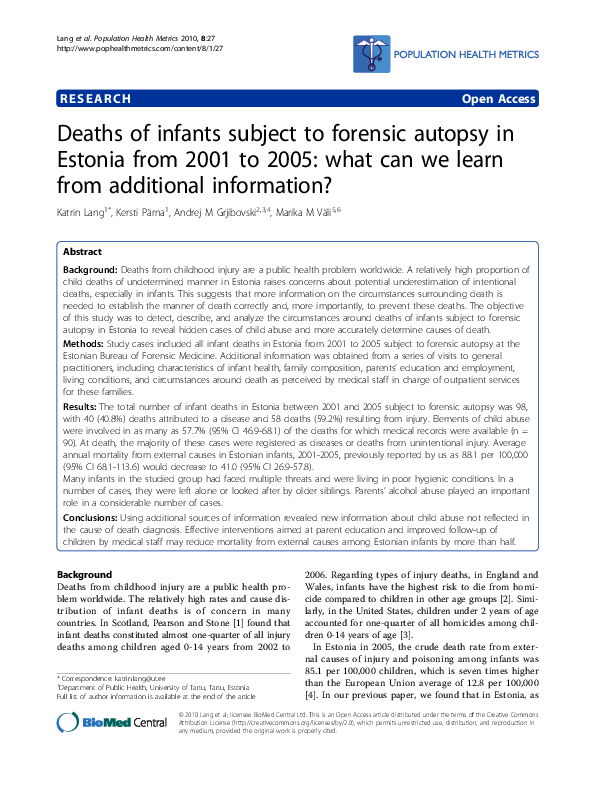 (PDF) Deaths of infants subject to forensic autopsy in Estonia from ...