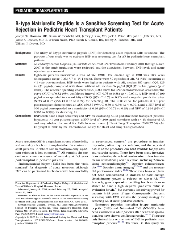 (PDF) B-type Natriuretic Peptide Is a Sensitive Screening Test for ...