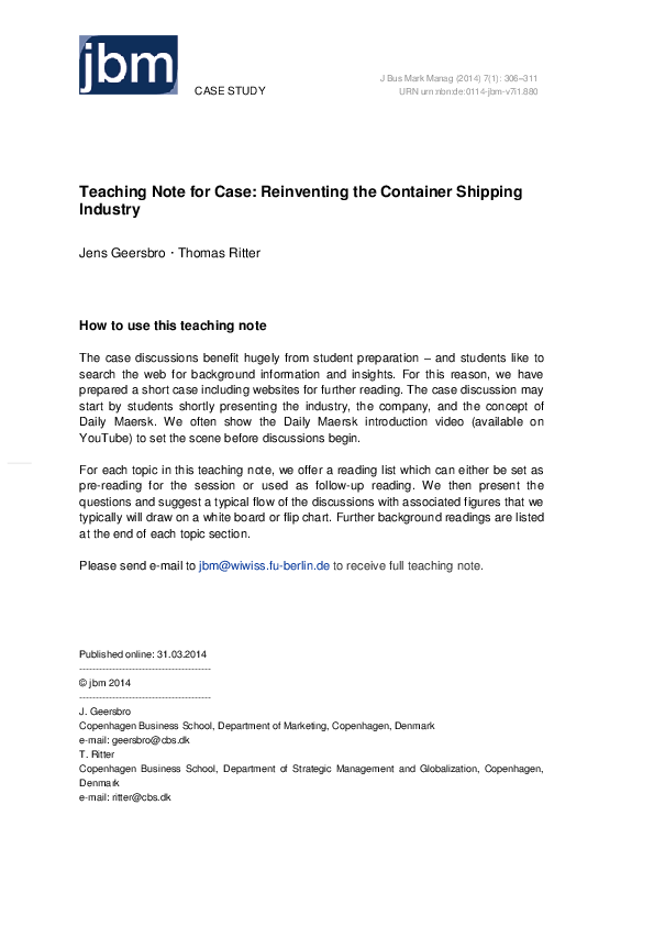(PDF) Teaching Note for Case: Reinventing the Container Shipping ...