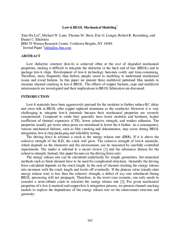(PDF) Low-k BEOL mechanical modeling
