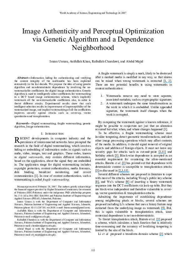 (PDF) Image Authenticity and Perceptual Optimization via Genetic Algorithm and a Dependence ...