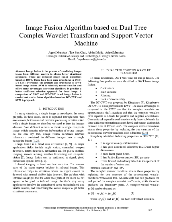 Pdf Image Fusion Algorithm Based On Dual Tree Complex Wavelet 2786