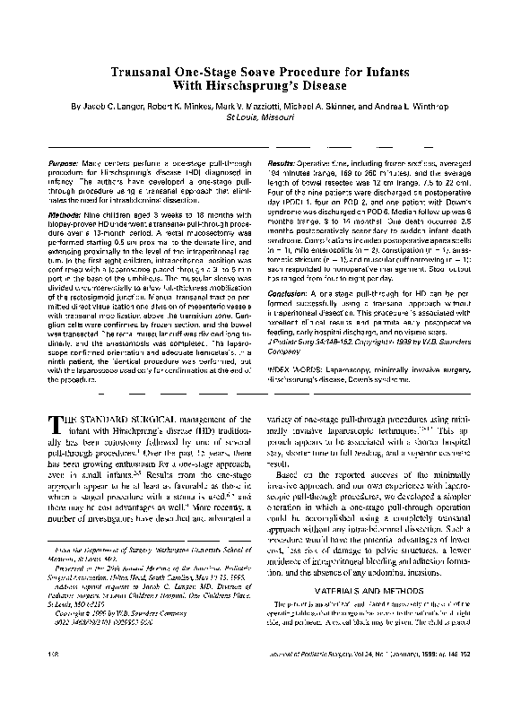 (PDF) Transanal one-stage soave procedure for infants with Hirschsprung ...