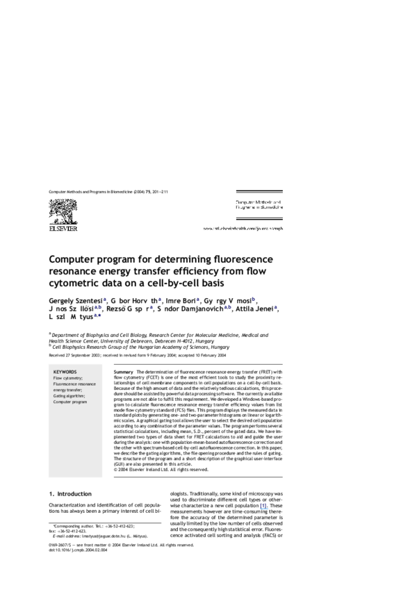 (PDF) Computer program for determining fluorescence resonance energy transfer efficiency from ...
