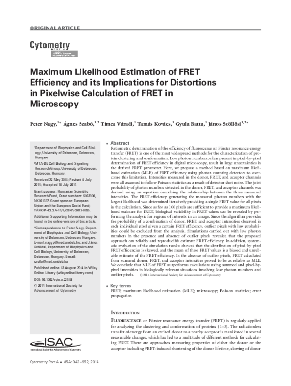 (PDF) Maximum likelihood estimation of FRET efficiency and its ...